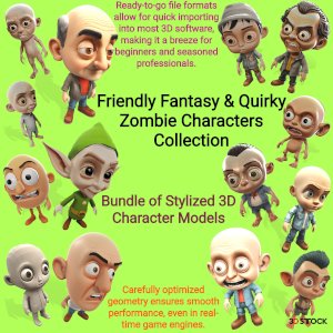 Friendly Fantasy & Quirky Zombie Characters Collection - 3D Stock : 3D ...